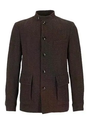 Giorgio Armani Bouclé-knit Button-up Blazer - Brown