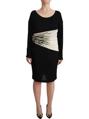 Roberto Cavalli Floral-print Long-sleeve Midi Dress - Black