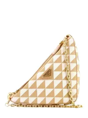 Prada Double Symbole Triangle Bag Leather And Jacquard Mini Shoulder Bag - Neutrals