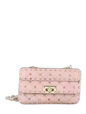 Valentino Garavani Rockstud Spike Flap Bag Quilted Leather Small Crossbody Bag - Pink