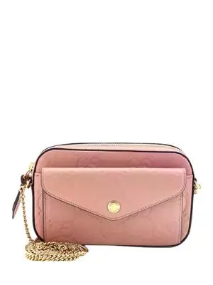Gucci Front Pocket Chain Shoulder Bag Jumbo Gg Embossed Leather Super Mini Crossbody Bag - Pink