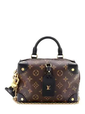 LOUIS VUITTON Petite Malle Souple Handbag Monogram Canvas With Leather Shoulder Bag - Brown