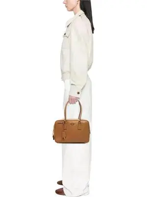 Prada 2013-2026 Saffiano Bauletto Handbag - Brown