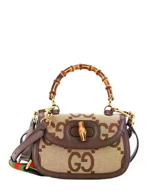 Gucci Bamboo 1947 Top Handle Bag Jumbo Gg Canvas Small Satchel - Brown