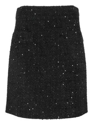 FAY Sequin-embellished Bouclé Mini Skirt - Black