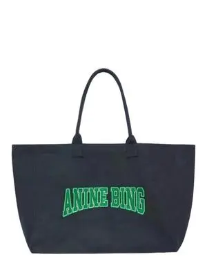 ANINE BING Leo Canvas Tote Washed And Green - Black