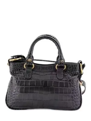 Balenciaga Le Cagole Giant Studs Crocodile Embossed Leather Small Tote Bag - Grey