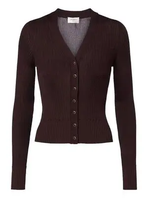 Saint Laurent Ribbed-knit Cardigan - Brown
