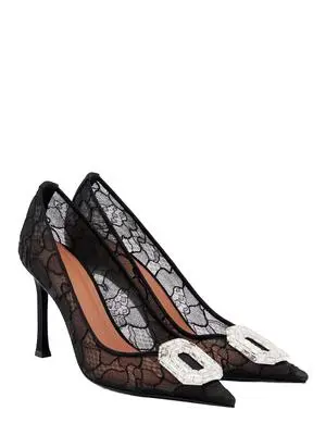 Amina Muaddi Camelia Embellished Lace Pumps - Black