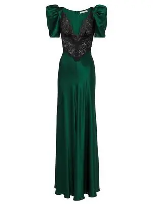 RODARTE Lace-trimmed Silk Satin Gown - Green