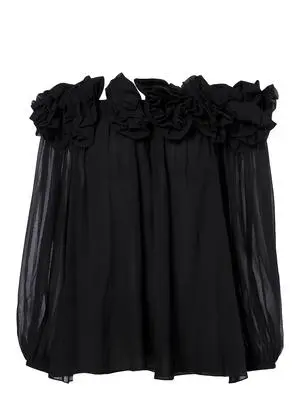 Carolina Herrera Floral-appliqué Gathered Silk Top - Black
