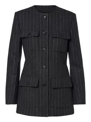 NILI LOTAN Jenette Chalk Stripe Virgin Wool Jacket - Grey
