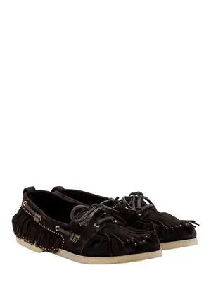 GOLDEN GOOSE Embellished Suede Boat Shoes - Brown