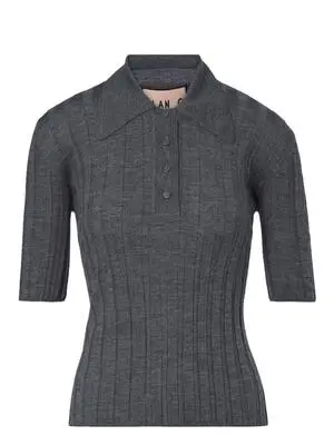 Plan C Wool Polo Sweater - Grey