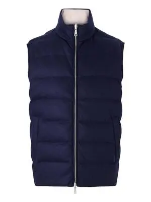 Eleventy Reversible Padded Cashmere-blend And Wool-blend Gilet - Blue