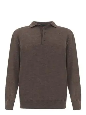 Paul & Shark Polo Shirt In 140's Superfine Merino Wool - Coffee Quartz