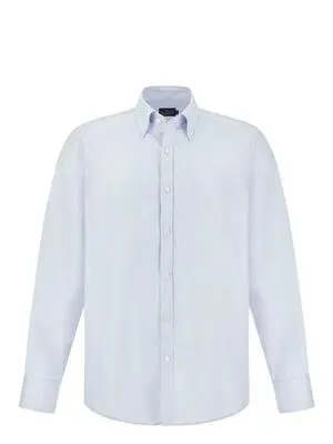 Paul & Shark Soffio Cotton Shirt With Damier Pattern - Light Blue