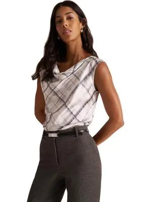M.M.LAFLEUR Nora Effortless Blouse Printed Silk Charmeuse Blend:: Chain Plaid - One-color