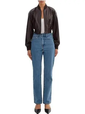 LAMARQUE Evelin W | Cropped Woven Bomber Jacket - Dark Brown