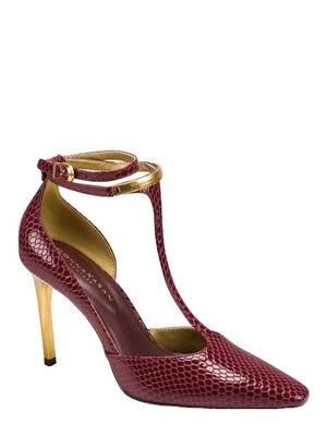Donna Karan New York Samuel Snakeskin Embossed T-strap Pump - Black Cherry