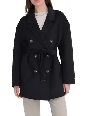 Tahari Alex Wool Blend Double Breasted Coat Black
