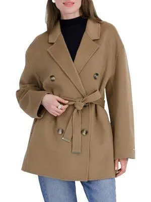 Tahari Alex Wool Blend Double Breasted Coat - Camel