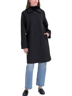 Tahari Ingrid Faux Leather Trim Rain Coat - Blk