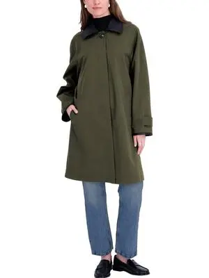 Tahari Ingrid Faux Leather Trim Rain Coat Olive