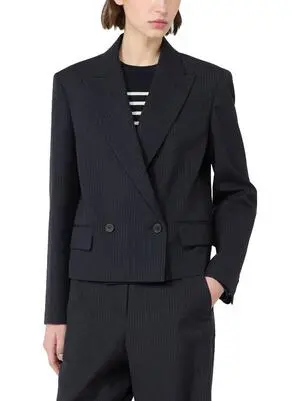 Max Mara Pinstripe Wool Blend Cropped Blazer - Navy