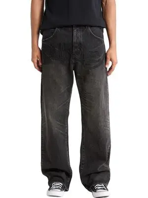PURPLE BRAND Logo Embroidered Relaxed Jeans - Black