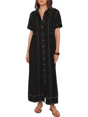 PETAL & PUP Wickson Contrast Stitch Maxi Dress - Black