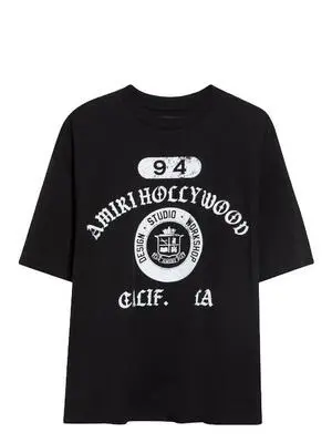 Amiri Collegiate Logo Boxy Fit Cotton Graphic T-shirt - Black
