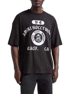 Amiri Collegiate Logo Boxy Fit Cotton Graphic T-shirt - Black