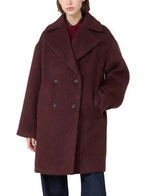 Max Mara Accento Wool Blend Double Breasted Coat - Bordeaux