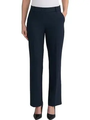KASPER Faux Fly Straight Leg Trousers - Mid Blue