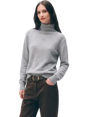 WHITE & WARREN Cashmere Rib Trim Easy Turtleneck Sweater In Size - Grey