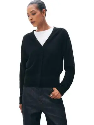 WHITE & WARREN White & Warren Cashmere Deep V Cardigan Sweater In Black Black