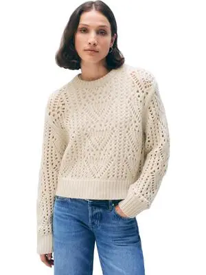 WHITE & WARREN White & Warren Cashmere Blend Crewneck Sweater Top In Chili Ivory