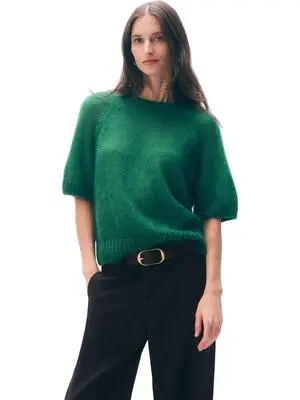 WHITE & WARREN White & Warren Mohair Blend Tee Top In Bright Emerald Bright Emerald
