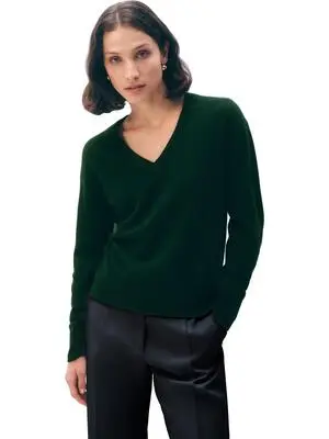 WHITE & WARREN White & Warren Cashmere V Neck Sweater In Dark Emerald Size XS Dark Emerald
