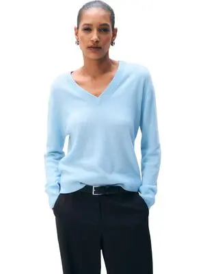 WHITE & WARREN Cashmere V Neck Sweater In Size - Blue
