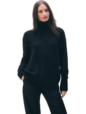 WHITE & WARREN Cashmere Oversized Standneck Sweater In Size - Black