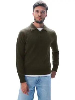 WHITE & WARREN Cashmere Polo Sweater In Size - Thyme Heather