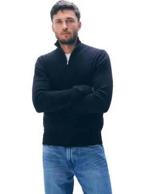 WHITE & WARREN Cashmere Quarterzip Sweater In Size - Navy
