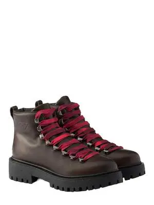 Prada Leather Lace-up Booties Brown