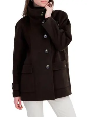 Tahari Harper Wool Blend Funnel Neck Coat - Chocolate
