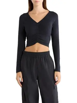 MPG Breeze Ruched Long Sleeve Top - Black