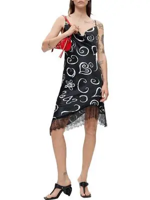 Desigual Lace Trim Cowl Neck Slipdress - Black