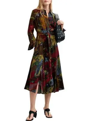 Desigual Printed Long Sleeve Shirt Dress - Green