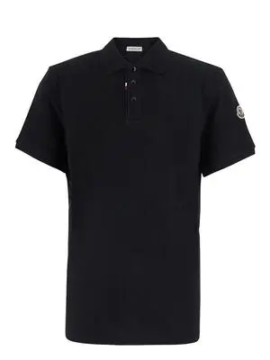 Moncler Black Polo Shirt With Classic Collar And Logo Patch On The Sleeve In Cotton For - Multicolor